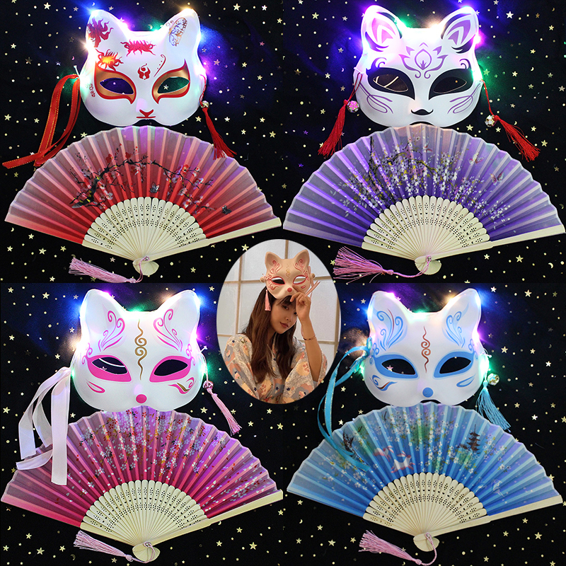 TikTok !! Japanese Mask Wind Spirit Fox Face Mask Half Cat Demon Fox ...