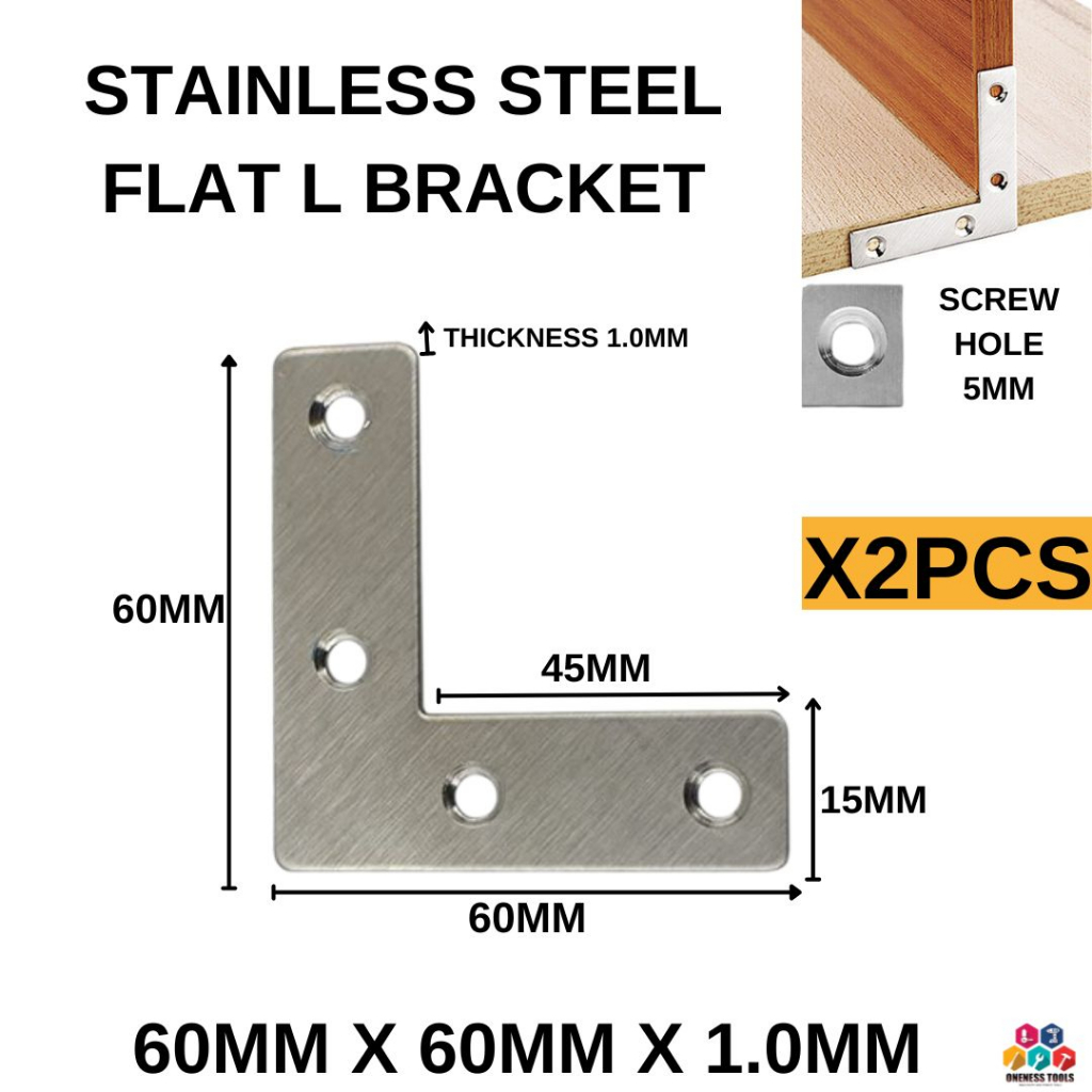 STAINLESS STEEL FLAT L BRACKET - 60MM X 60MM X 1.0MM - X2PCS | Shopee Malaysia