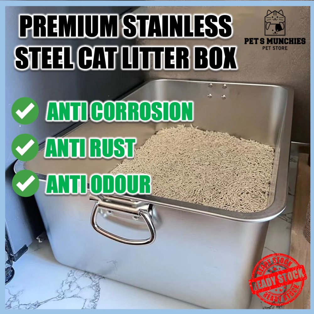 Premium Stainless Steel Jumbo Cat Litter Box Extra Big Bekas Najis ...