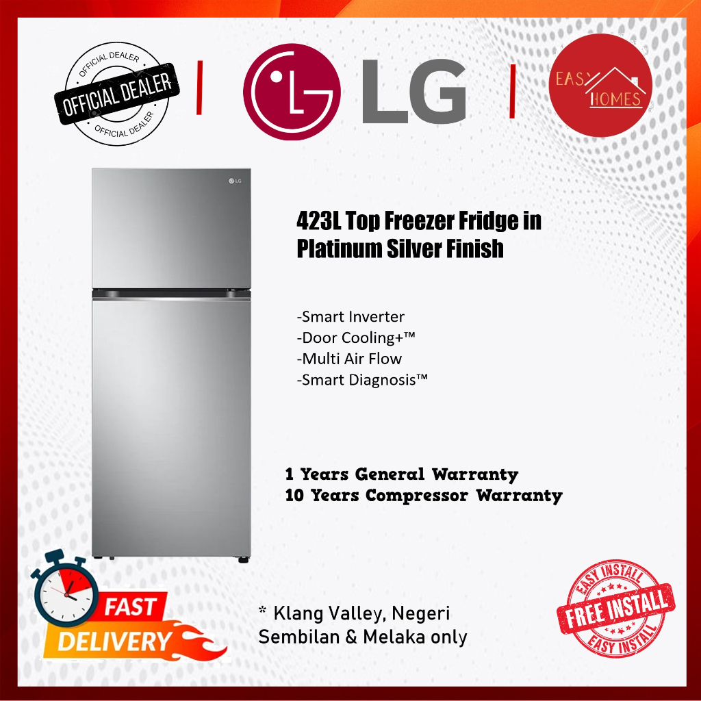 LG (SEND BY LORRY) 395L Top Freezer with Smart Inverter Compressor GN ...