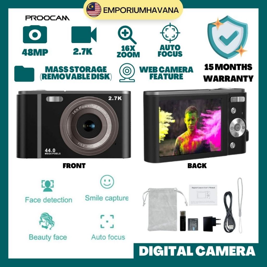 PROOCAM DIGITAL CAMERA 48MP 1080P Auto Focus IPS Screen 2.8-inch 16X ...