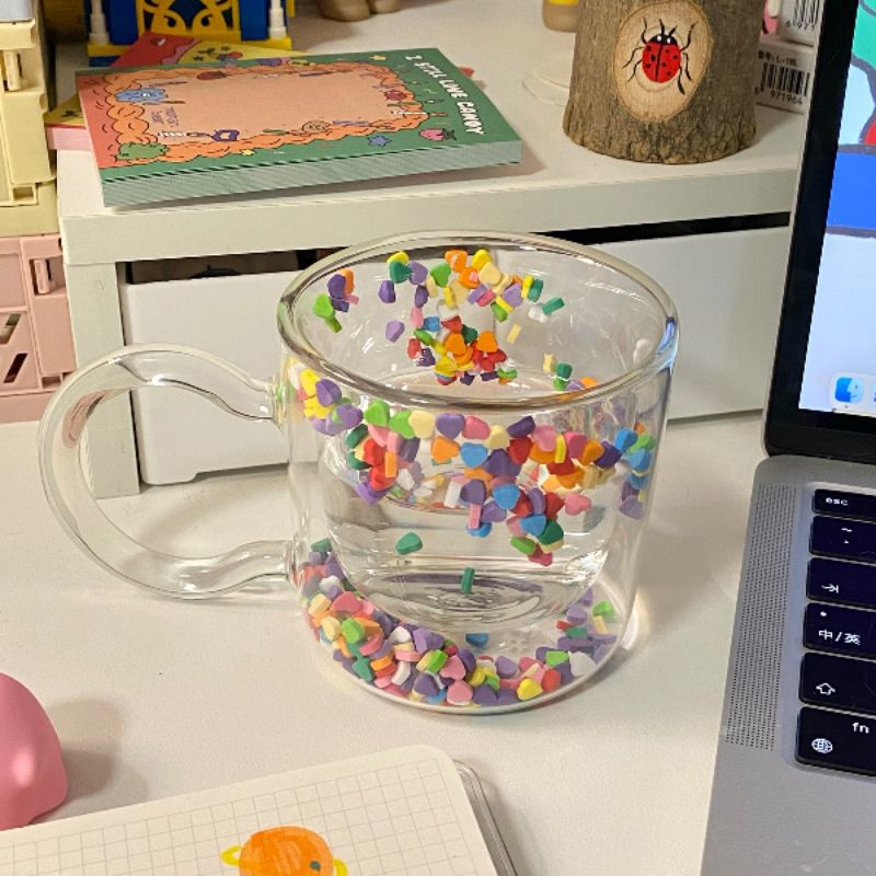 【Ready Stock】Ins Sprinkles Rainbow Love Bobo Glass Cup With Box Korea ...