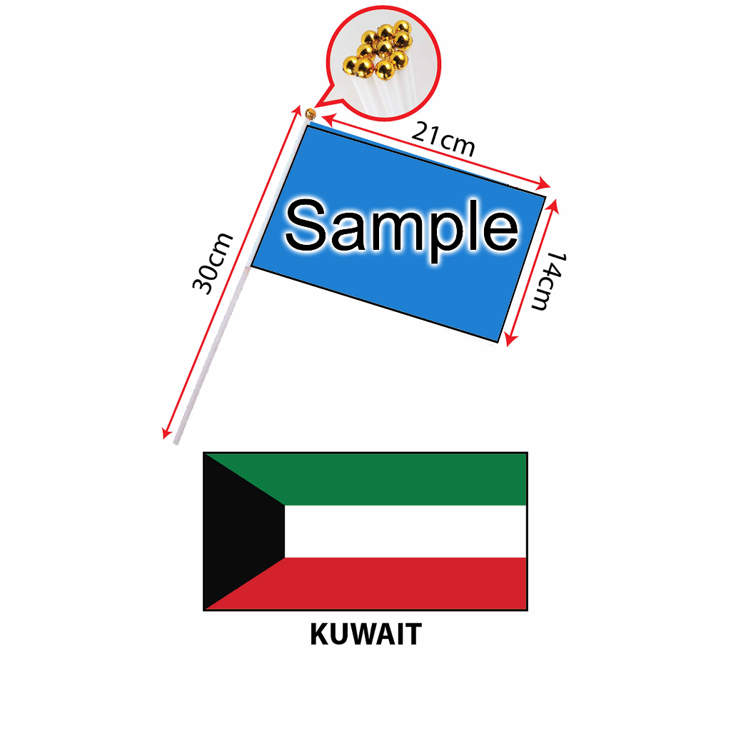 Kuwait Hand Flag With Stick (14x21cm)/ Bendera Tangan Dunia Kuwait ...