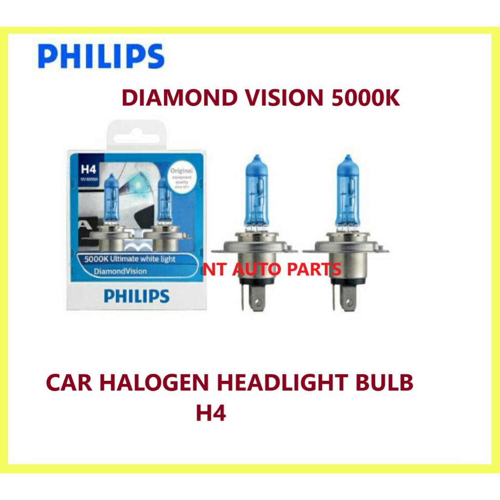 Philips Diamond Vision Original H4 5000K 12V Car Halogen Headlight Bulb ...
