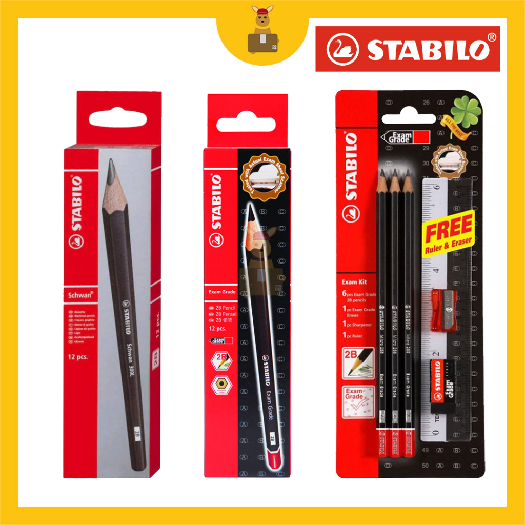 STABILO Exam Grade / Schwan 2B Pencils 6PCS / 12PCS Free Sharpener ...