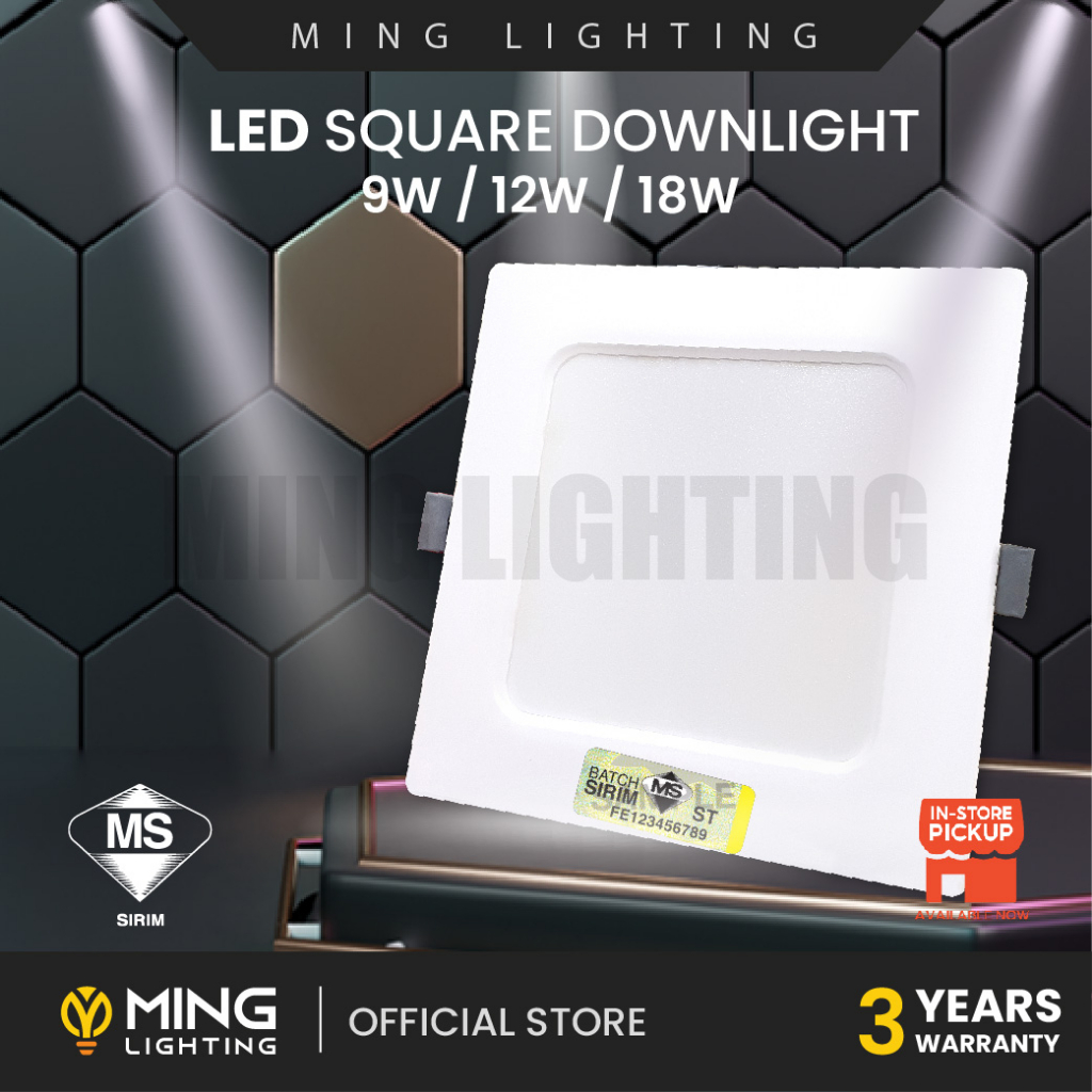 (Sirim) 9W 12W 18W LED Recessed Square Downlight Ceiling Down Light ...
