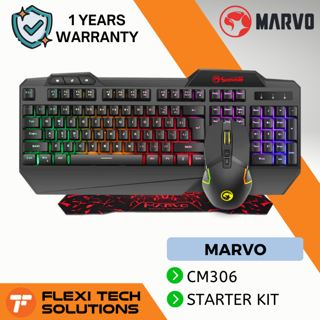 Flexi Tech MARVO CM306 3-in-1 Gaming Starter Kit Keyboard Mouse Set ...