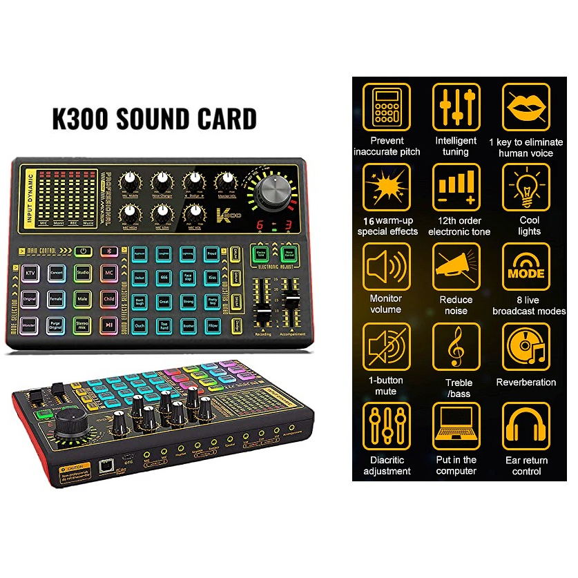 Professional Live Sound Card External Voice Changer Audio Mixer Kit ...