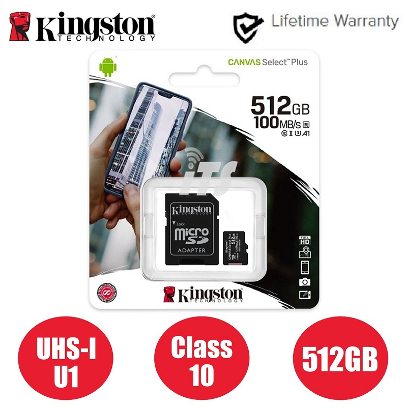 Kingston Canvas Select Plus MicroSD 100MB/s Class 10 UHS-I (32GB/64GB/128GB/256GB/512GB ...