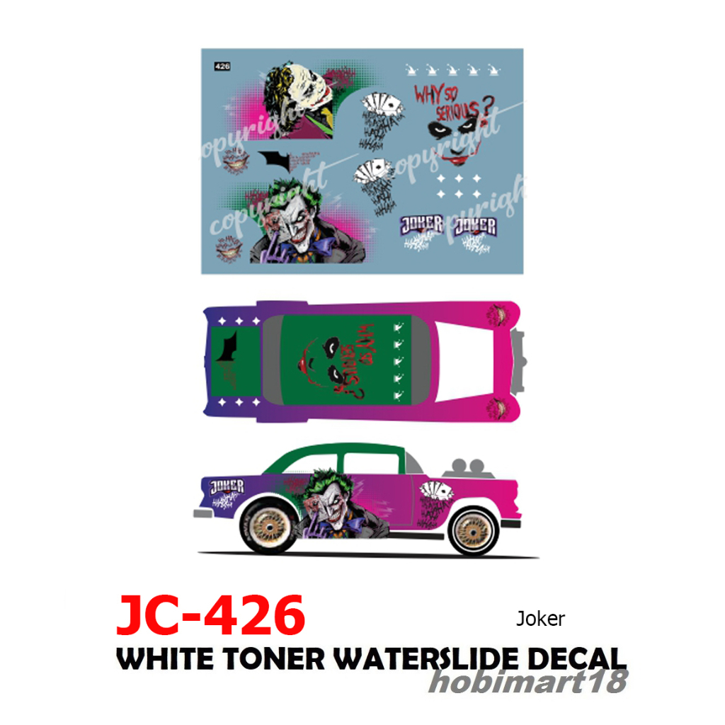 JC426 - JOKER DECALS Hotwheels 1:64 diecast custom white toner ...