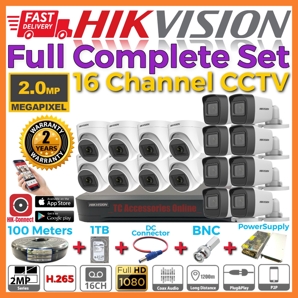 HIKVISION 2MP Full Set DIY 🌟16-CHANNEL🌟 Full HD 1080P HIK CCTV 16CH DVR ...