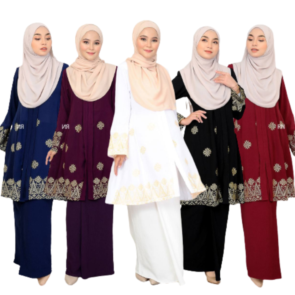 Baju Kebarung Kebaya Riau Sulam Labuh Longgar Plus Size Moden Muslimah ...