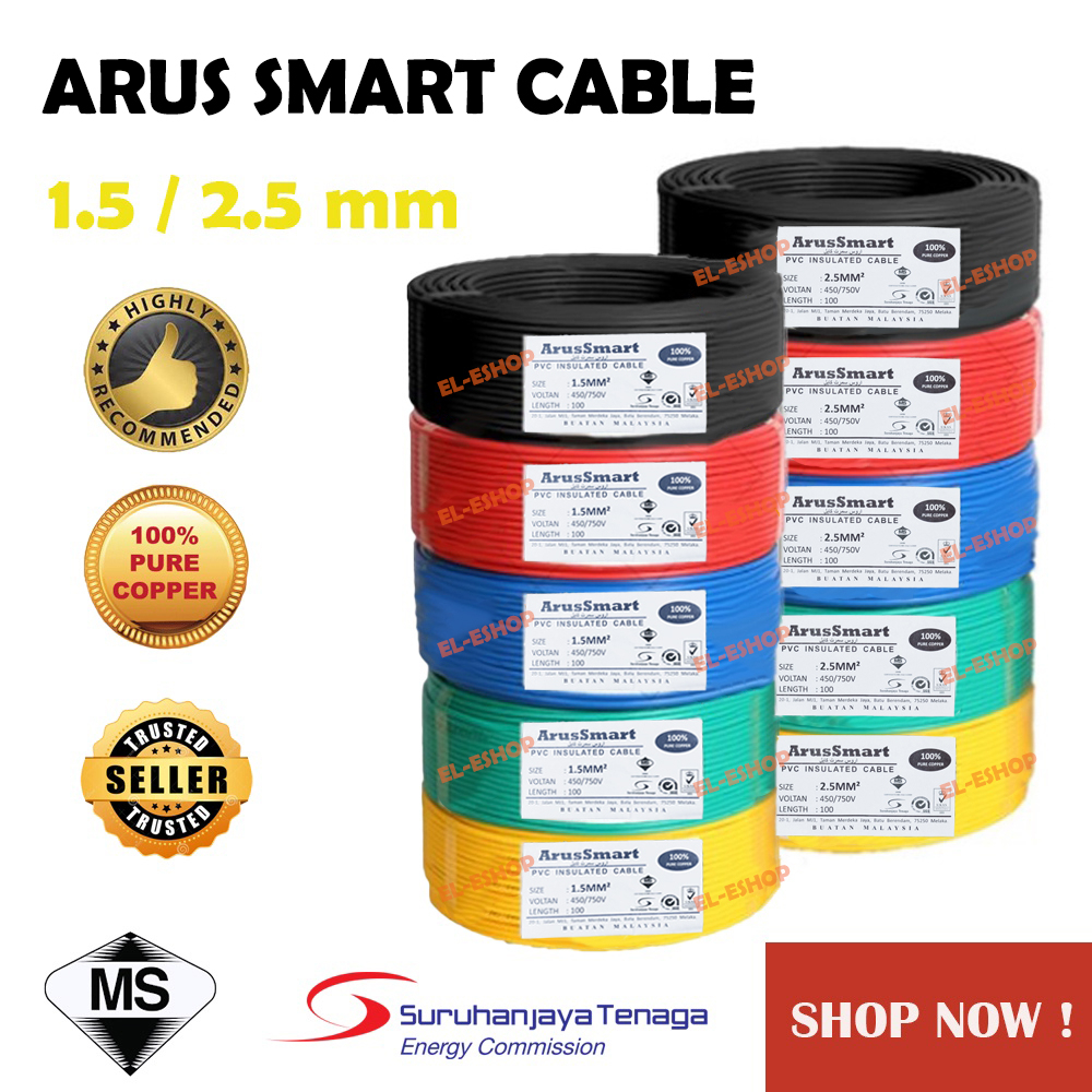 ARUS SMART KABEL/CABLE 1.5MM ~ 2.5MM COLOUR (SIRIM)/ASIA KABEL/CABLE 1 ...