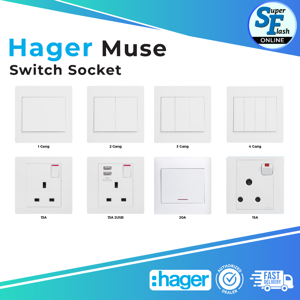 HAGER MUSE FULL SERIES SWITCHES & SOCKET(SIRIM) | Shopee Malaysia