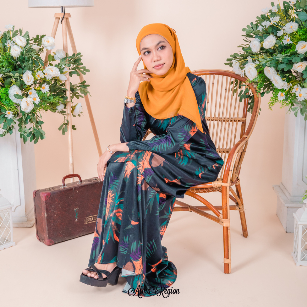 ALMA Kurung Teja Corak Klasik, Kurung Satin Moden Kain Duyung, Kain Cotton Satin Printed ...