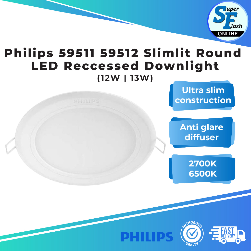 Philips 59512 Slimlit 6" 150MM RD 13W Recess Downlight (2700K,6500K ...