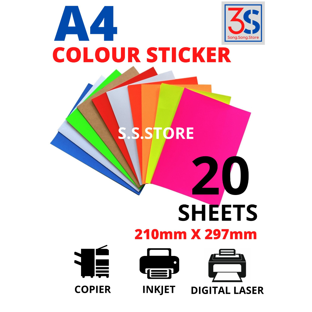[ 20 SHEETS/ PKT ] A4 SIZE PRINTABLE SELF ADHESIVE STICKER ( MATTE ...