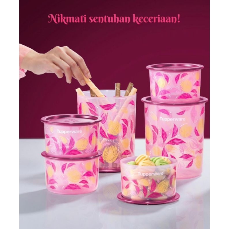 Tupperware Petalz One Touch Canister 2.0L(4pcs) / Topper 600ml (4pcs ...