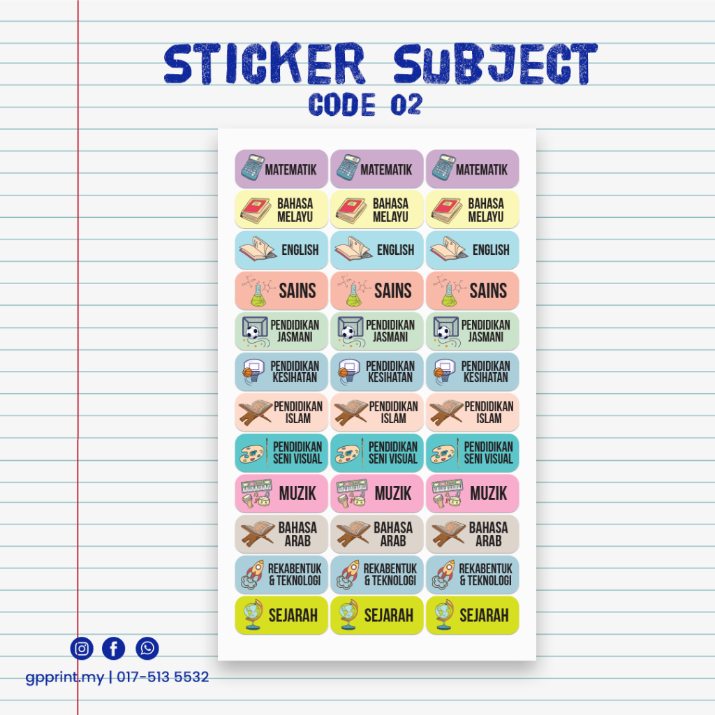Sticker Buku Sekolah: Sticker Subjek, Sticker KAFA, Sticker Hari ...