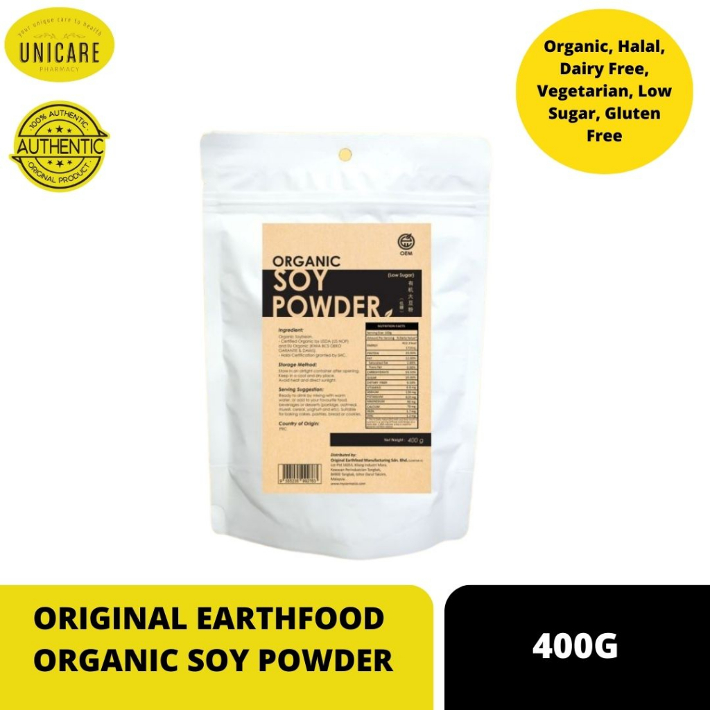 ORIGINAL EARTHFOOD ORGANIC SOY POWDER (LOW SUGAR) 400G. Organic, Halal ...