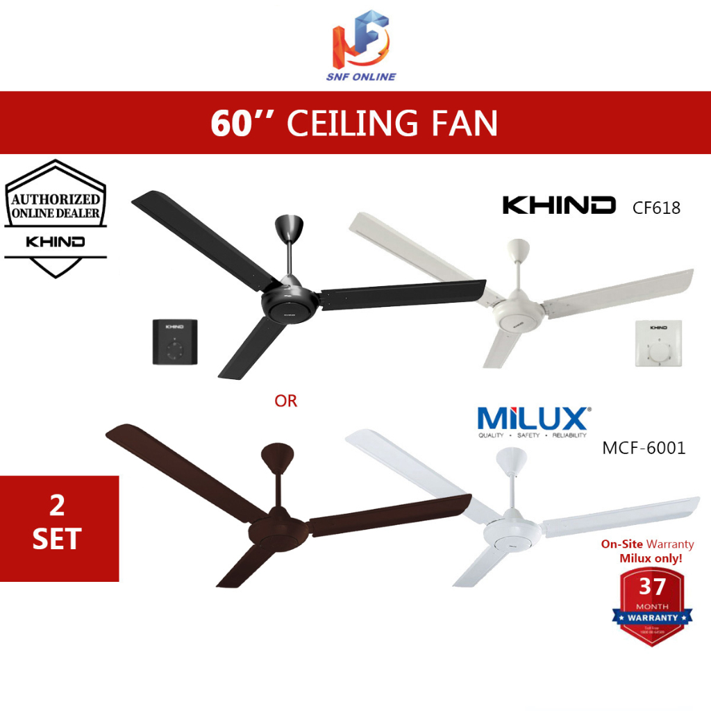 Khind / Milux Kipas Siling Ceiling Fan - Black/White (60"/2 Set) CF615B ...