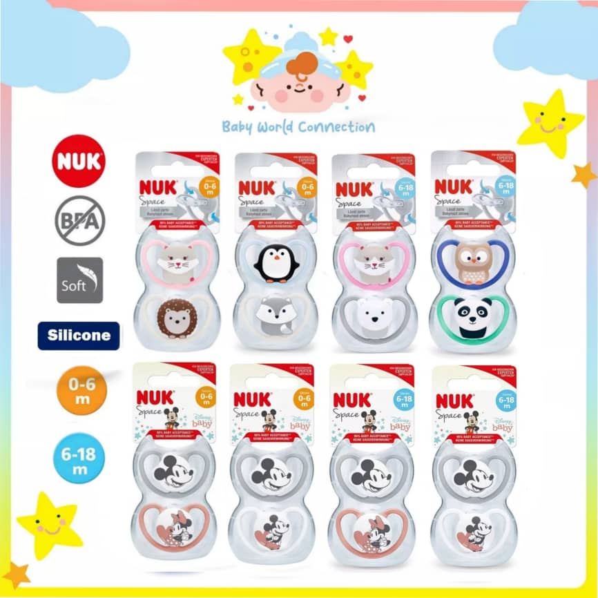 NUK Space Silicone Soother Orthodontic Size 0-6m and 6-18 2pc Per Pack ...