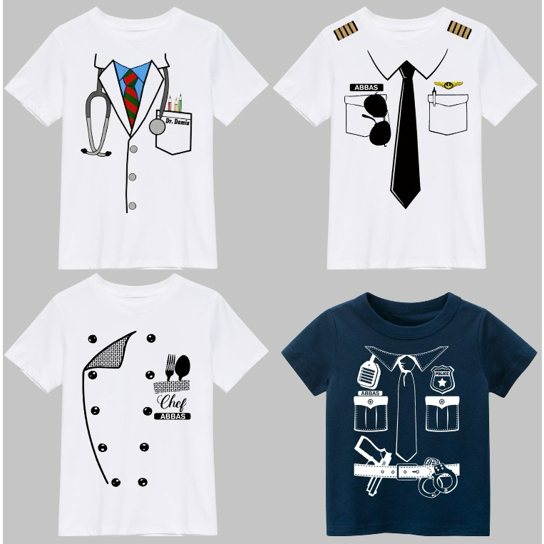 Kids PILOT / DOCTOR / CHEF / POLICE with nametag T-shirt | Shopee Malaysia