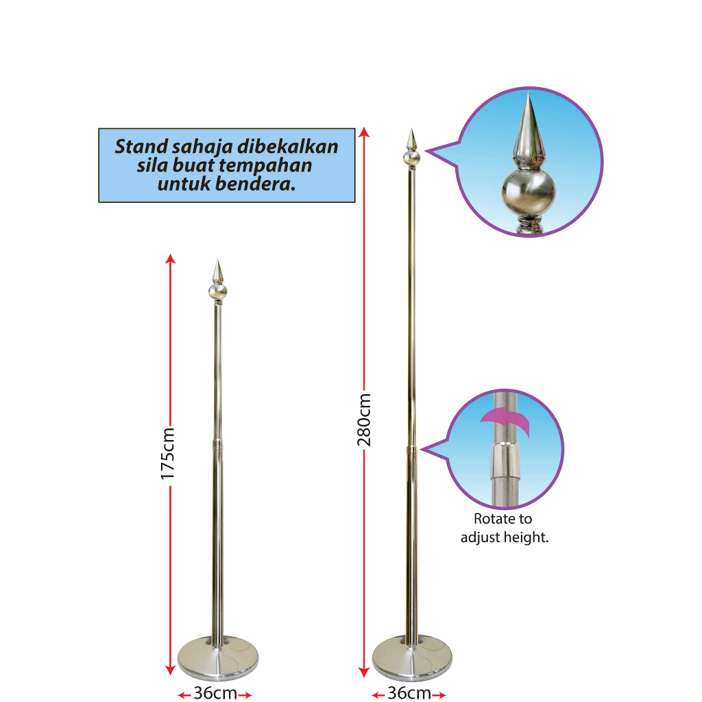 Vip Flag Pole With Stand 2.8M (silver) | Shopee Malaysia