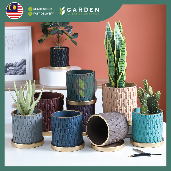 Elegant Style Vase Flower Cement Round Ceramic Pot Desktop Pot Fleshy ...