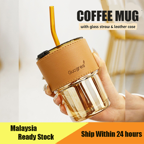 Glass Straw Cup with Lid Heat Cold Resistant Iced Water Bottle Viral ...