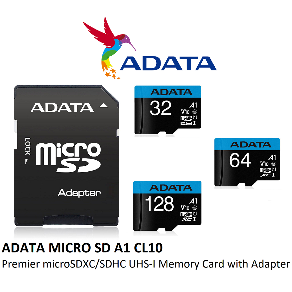 AData Premier microSDHC Memory Card with Adapter UHS Class 10 A1 V10 32GB 64GB 128GB 256GB micro ...