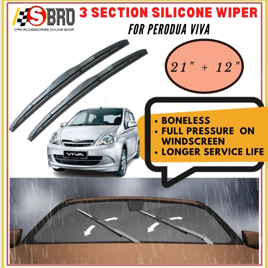Perodua Viva 3 Section Wiper Silicone Wiper Blade Wiper Besi Soft Wiper ...