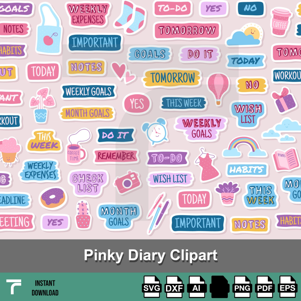 E0011 - Pinky Diary Kawaii Clipart SVG, Cute Food and Wording PNG ...