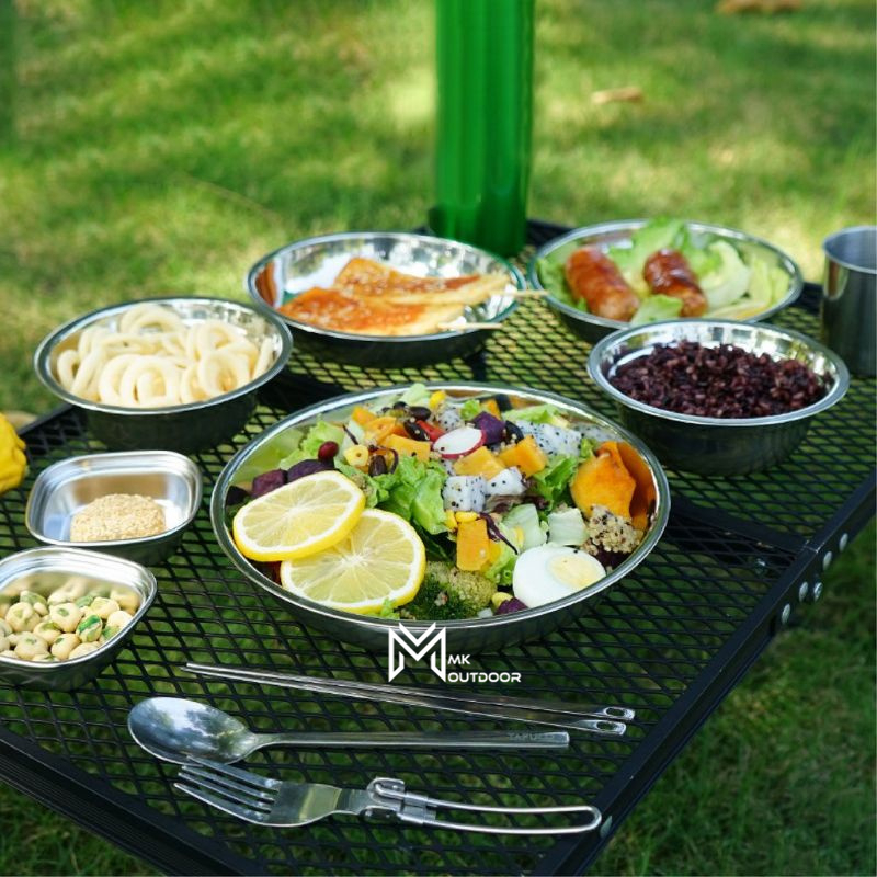 22Pcs/Set Camping Stainless Steel Dinner Dish Plate Durable Outdoor ...