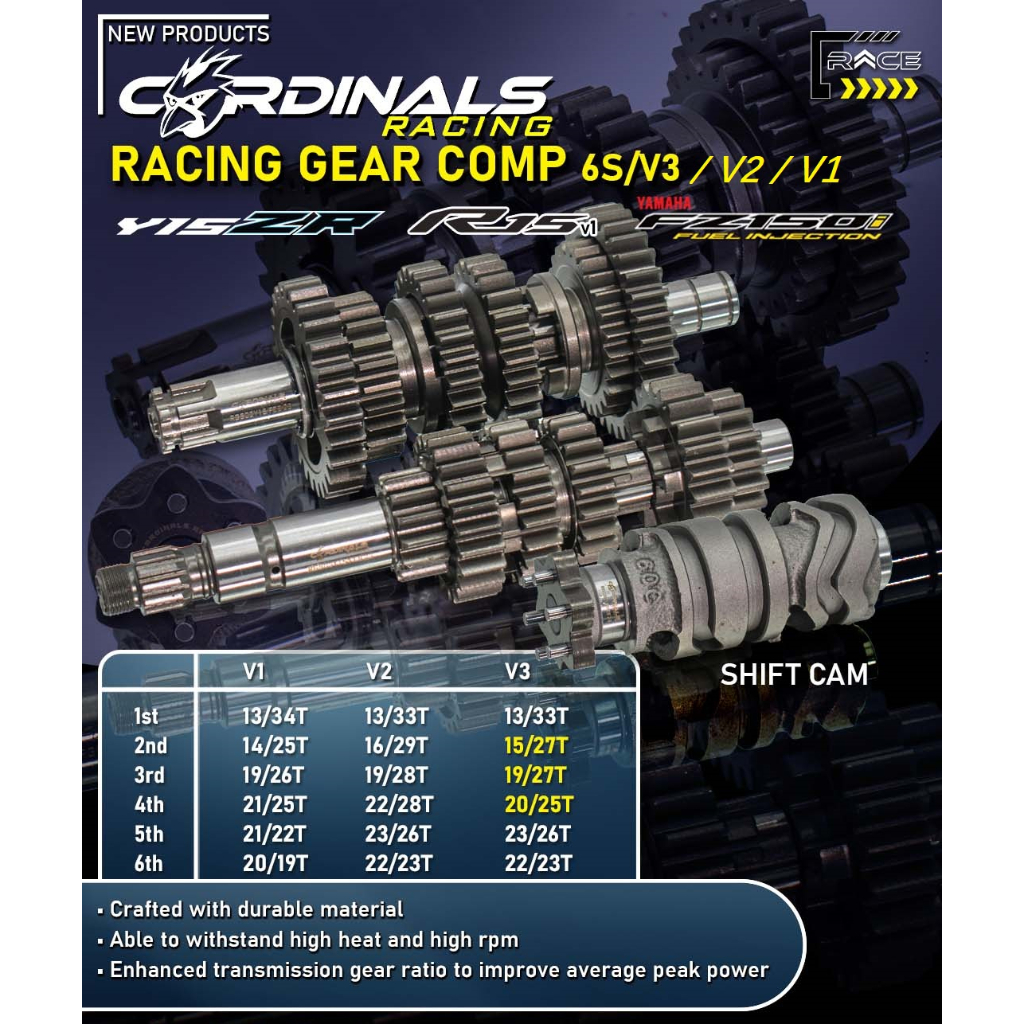 Cardinals Racing Gear Box Set With ShiftCam Yamaha Y15ZR R15 FZ150 ...