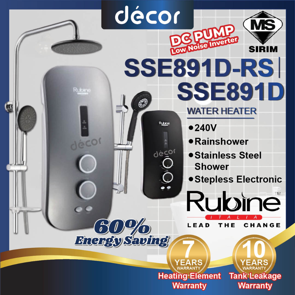 RUBINE Water Heater RUBINE SSE891D | SSE891D/RS DC Pump Silent Inverter ...