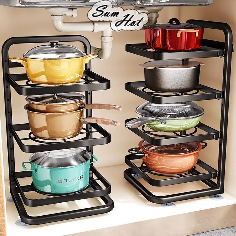 Kitchen Pot Rack Under Sink Organizer Rack Storage Shelf Rak Serbaguna ...
