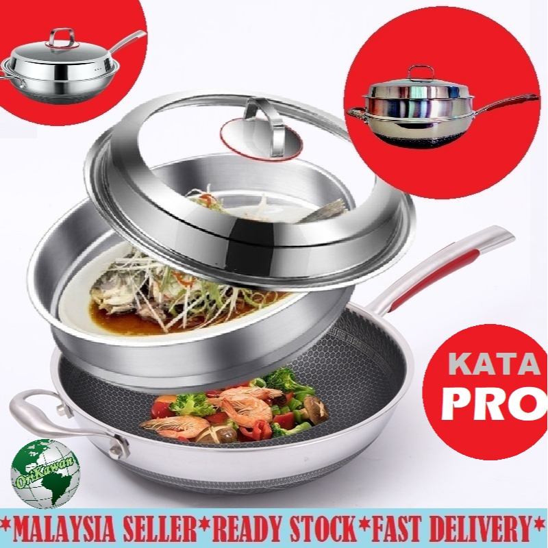 316 Grade Stainless Steel KATA PRO 34 CM Full Screen Wok/ Pan Double ...