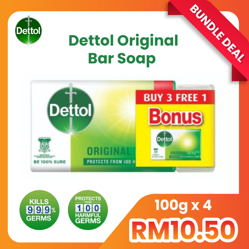 DETTOL Original Bar Soap Body Soap Sabun Mandi 100g x 4 (BUY 3 FREE 1 ...