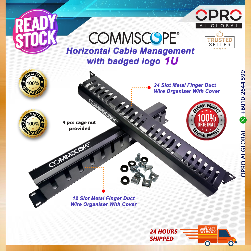 CommScope® Horizontal Cable Management Assembly, with badged logo, 1U ...