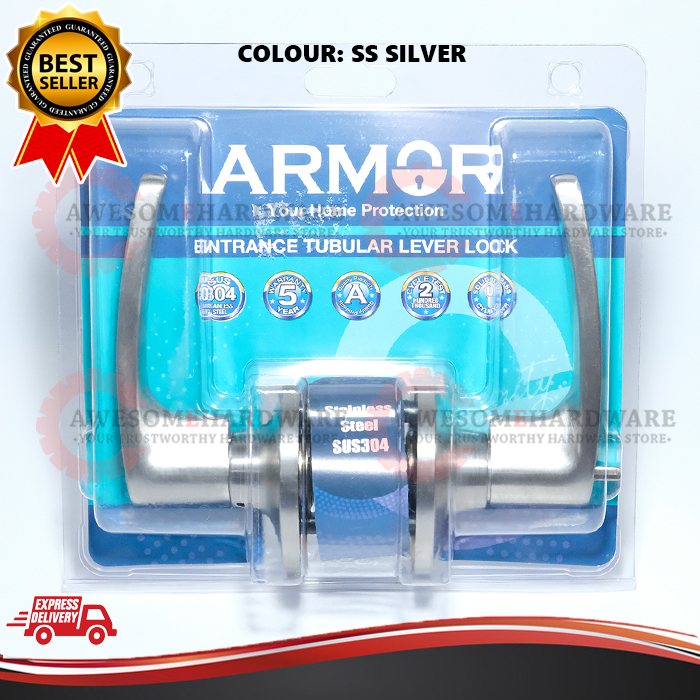 ARMOR 8300 SUS304 STAINLESS STEEL TUBULAR LEVER HANDLE DOOR LOCK SET ...