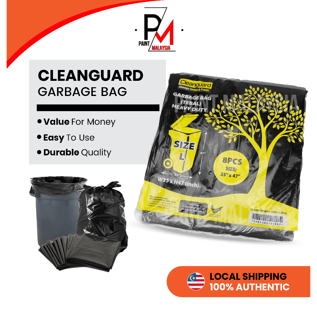 CLEANGUARD Garbage Bag Size L Heavy-Duty Black Rubbish Trash Bag ...