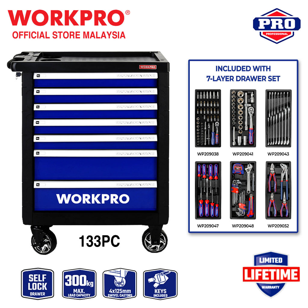 WORKPRO 7-Drawer Roller Cabinet Tool Set (133 Pcs) | Shopee Malaysia