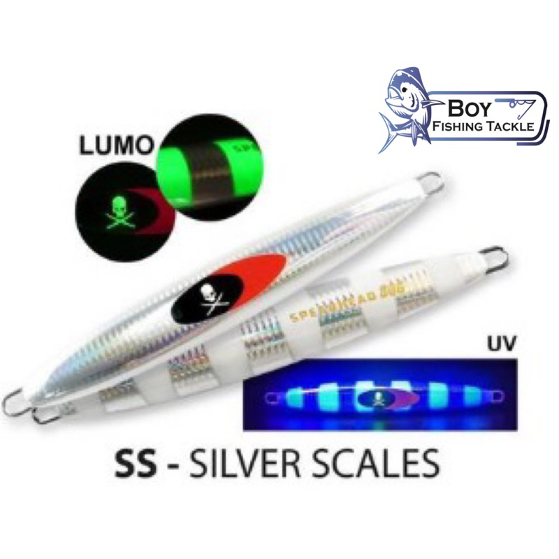 Piratez Strike SpearHead Dual Function Metal Jig Slow Fall Jigging Fast Sinking UV Lumo 40g 60g ...