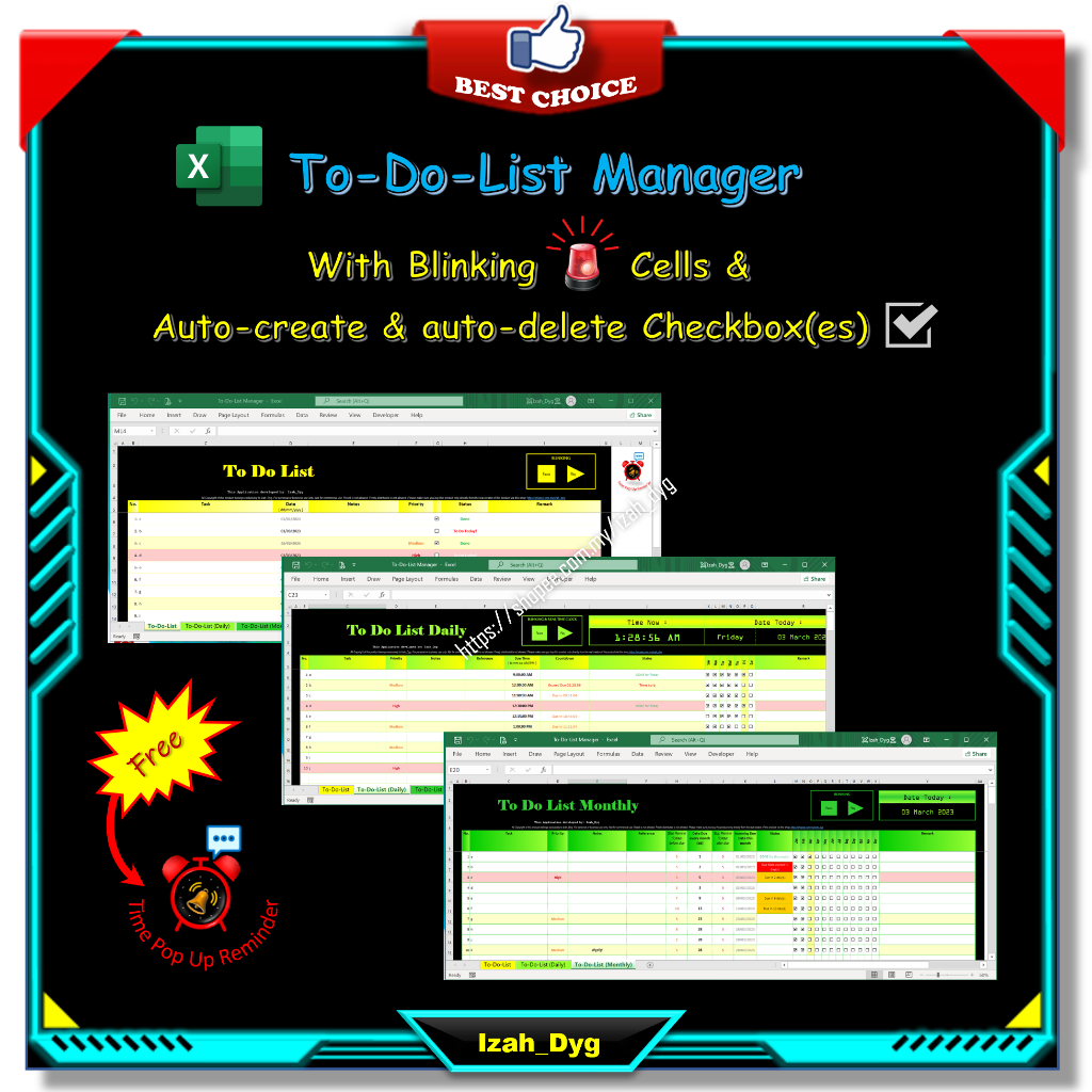 To Do List Manager in Excel with blinking cells & auto-create checkboxes | Shopee Malaysia