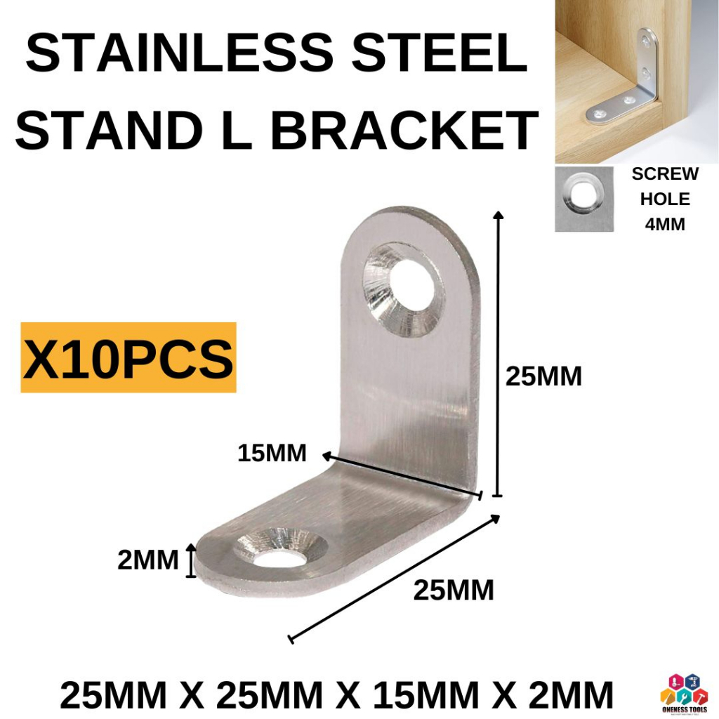STAINLESS STEEL STAND L BRACKET -25MM X 25MM X 15MM X 2MM -10PCS ...