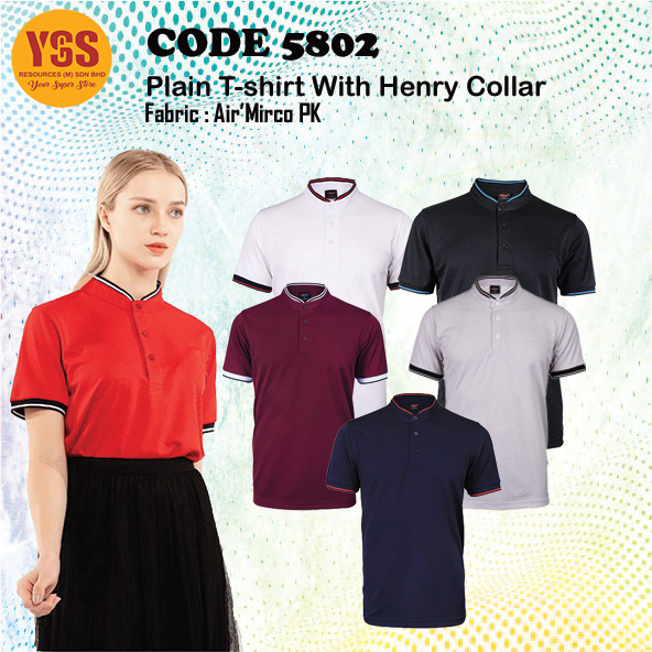 Enzo T-shirt Collar | Unisex Quick Dry Plain T-shirt With Henry Collar ...