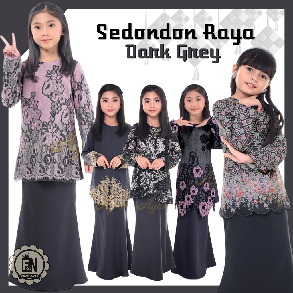 Baju Raya 2024 Dark Grey Combo Kid Baby Girl Budak Perempuan Sedondon ...
