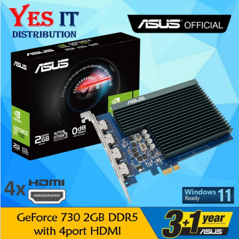 ASUS GeForce GT710 / GT730 2GB DDR3 EVO / GT 710 2GB GDDR5 Evo Low Profile with 4 HDMI ports ...