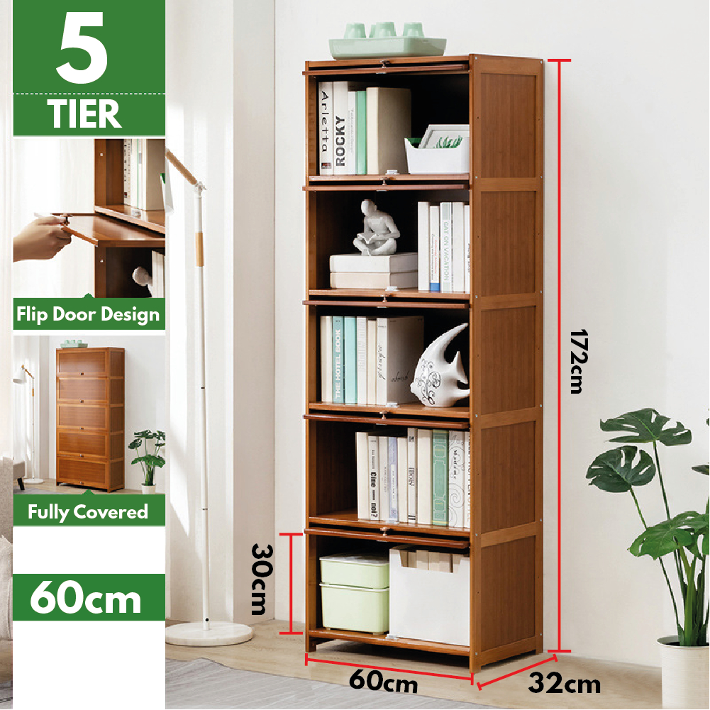 Rak buku Bookshelf Bamboo book cabinet rack storage 3 4 5 tier with ...